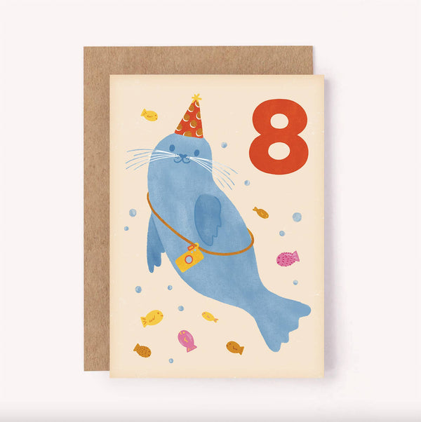 Age 8 Seal Birthday Card - Kids Cute 8th Milestone Party – Mister and Floss